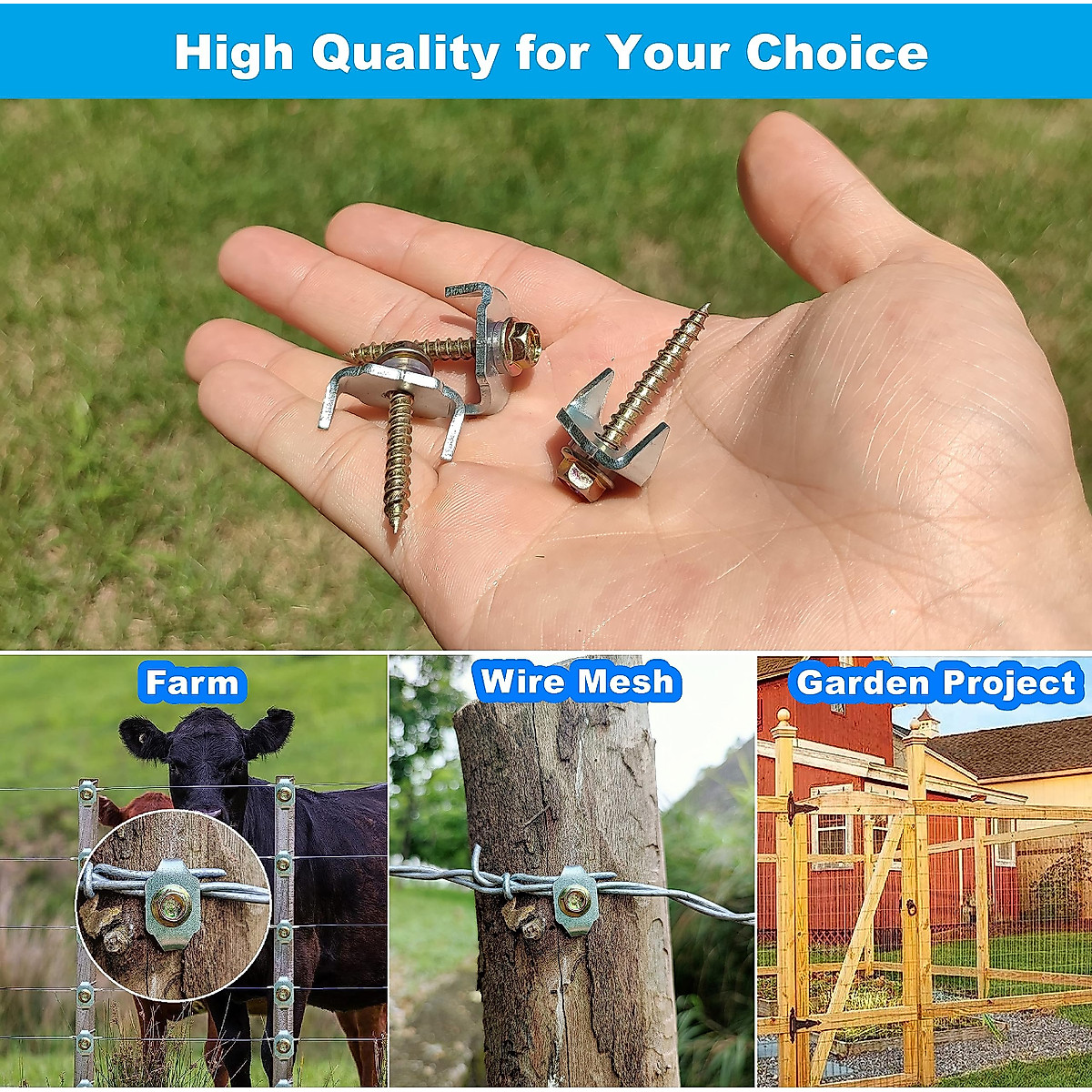 Bytcew Wire Wood Fencing Fasteners Staple, 60 Pcs Fence Nails Clips Post Screw for Wire Mesh and Woven Fencing, Quickly Install with Power Drill