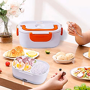 INVODA Electric Lunch Box 110V Food Heating Lunch Hot Box Portable Insulated Bento Box Electric Lunch Container for Office Travel Home (Orange)
