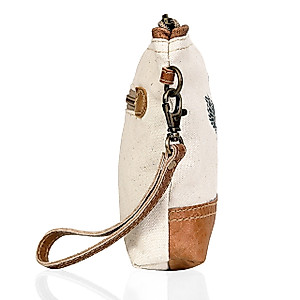 Upcycled Canvas & Leather Wristlet Wallet Handbag for Women Off-white