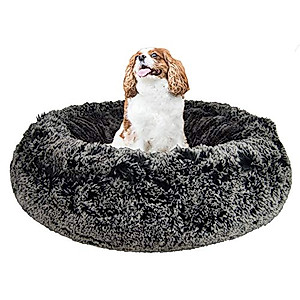 Bessie and Barnie Midnight Frost/Arctic Seal Luxury Shag Ultra Plush Faux Fur Bagelette Pet/Dog Bed (Multiple Sizes)