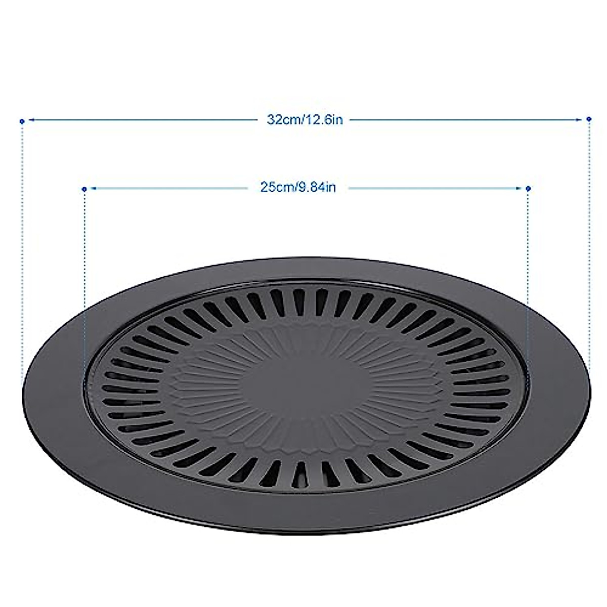 Kelepu Korean BBQ Grill Korean Style BBQ Grill Plate Smokeless Round Nonstick Iron Household Barbecue Pan Roasting Grill Pan with Outer Pan and Inner Pan for Indoor Outdoor Home Camping
