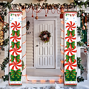 Christmas Porch Sign Banner Candy Xmas Hanging Decorations Christmas Hanging Banners Sign New Year Holiday Outdoor Indoor Christmas Decorations for Home Wall Candyland Themed Party, Red White Green