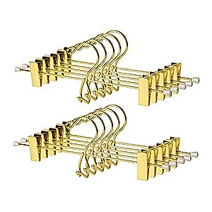 Better to U Stackable Shiny Gold Metal Pants Hanger 10 Pack, Golden Skirt Trousers Hanger Add-on Hook, Space-Saving Hanger with Non-Slip Adjustable Clips for Jeans Slacks Boutique