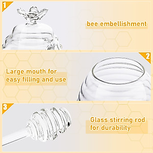 Frjjthchy Clear Borosilicate Glass Honey Jar Pot with Dipper and Dustproof Lid for Home Kitchen