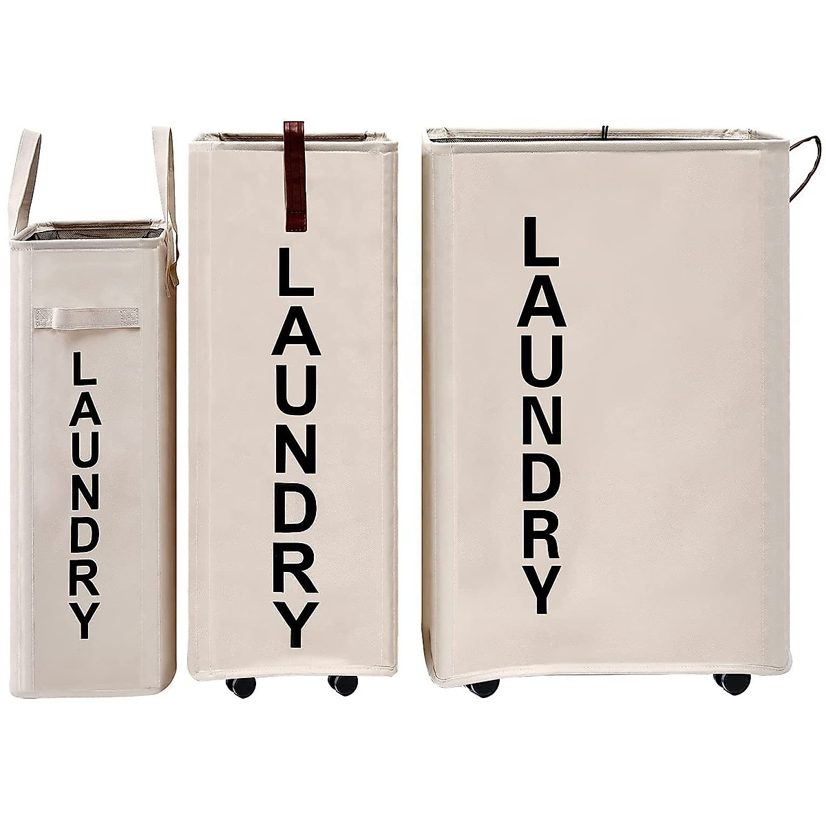 Homlikelan 70L Large Laundry Hamper,Tall Rolling Laundry Basket,Narrow Laundry Basket with Wheels,Slim Laundry Hamper on Wheels Clothes Hamper Laundry Bin 27.5" Beige