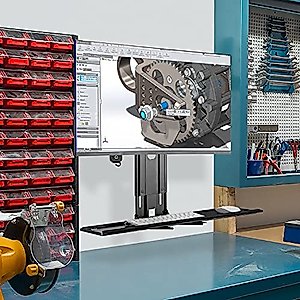 AVLT Single 17”-27” Monitor Steel Keyboard Wall Mount with Large 25.7” Height Adjustable Keyboard Tray - Computer Wall Mount Workstation VESA 75 100 – Soft Wrist Rest and Mouse Pad