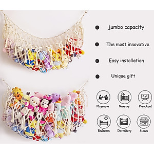 Stuffed Animal Net or Hammock -Wall Mounted-Handmade Macrame Toy Hammock Organizer Stuffed Animal Display Plush Toys Holder Boho Decor for Nursery Playroom Bedroom Kids Room Storage 1