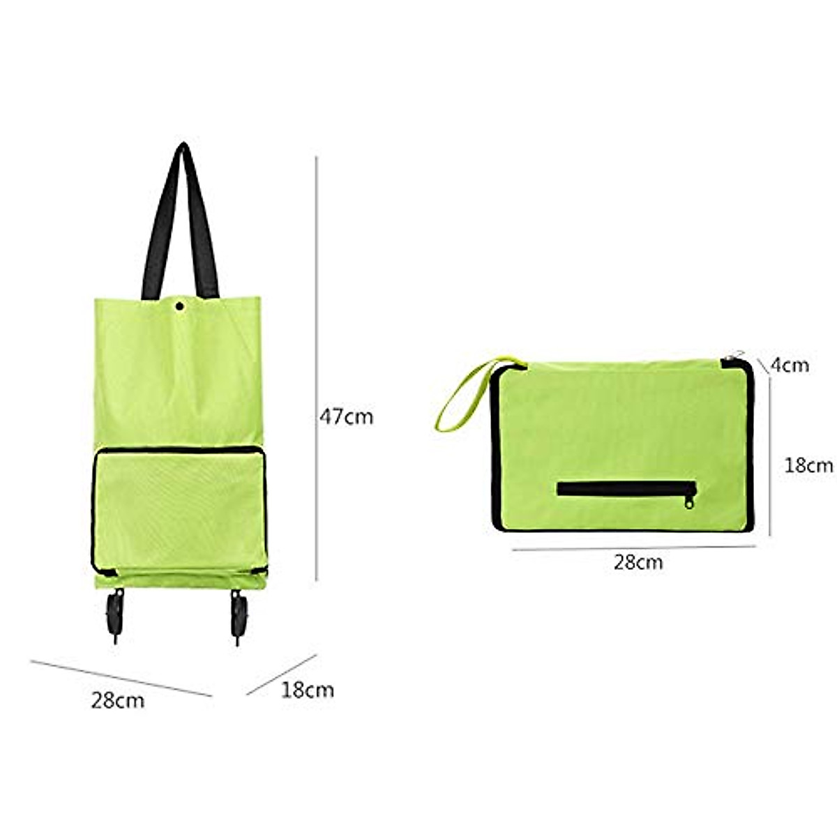 Foldable Shopping Cart Folding Shopping Bag Portable Hand-held Collapsible Sundries Bag Wheeled Folding Shopping Cart Collapsible Food bag With Wheels, Green