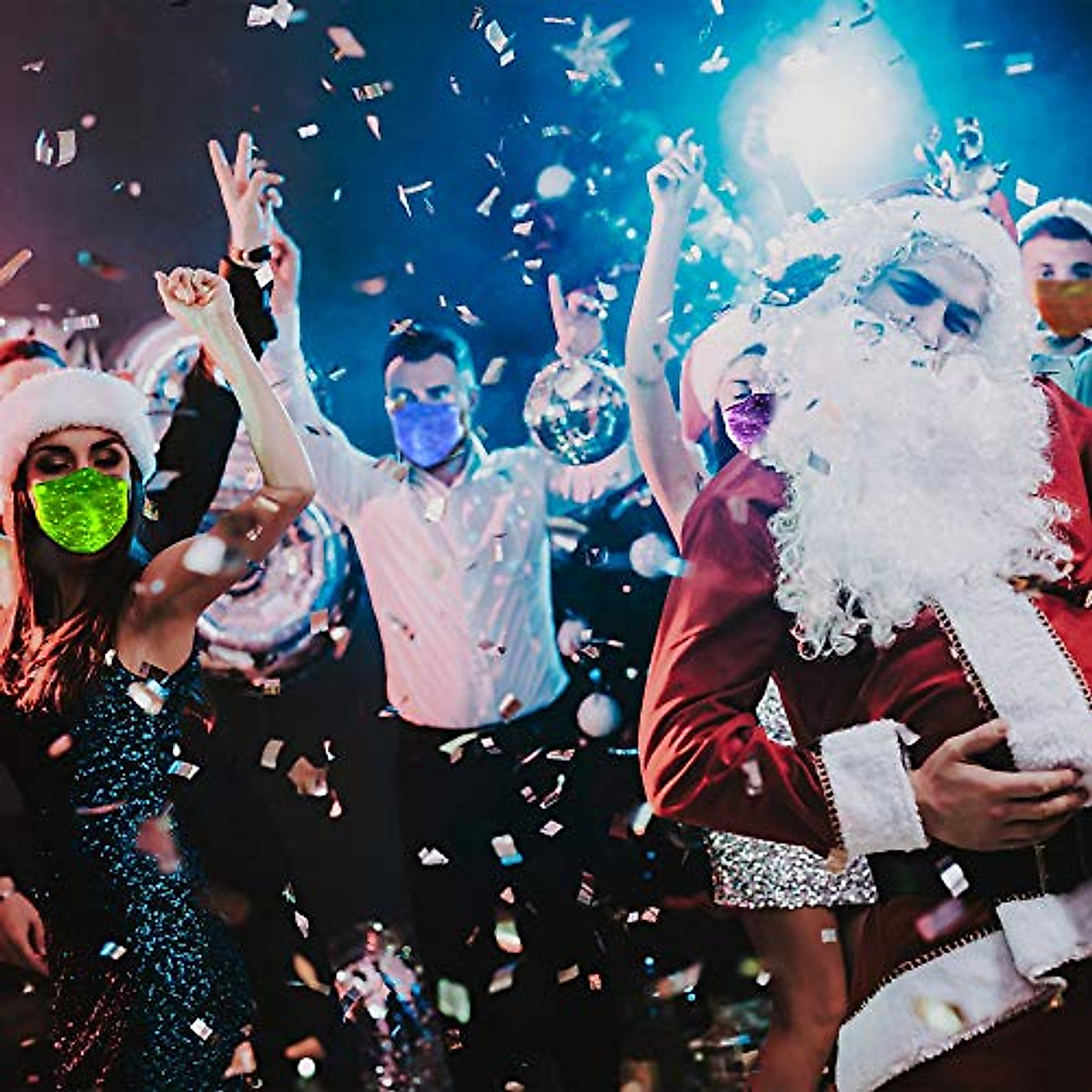 HLBVS LED Rave Mask Light Up Face Mask Glowing 7 Colors Luminous Costumes for Party (White)