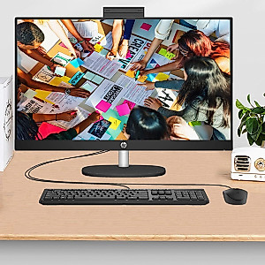 HP Newest 27 All in One Computer, 27" FHD Screen, Intel Core i7-1355U, 4GB RAM, 1TB PCIe SSD, IR Camera, Wired KB & Mouse, HDMI, RJ-45, Wi-Fi 6, Bluetooth, Windows 11 Home, Black