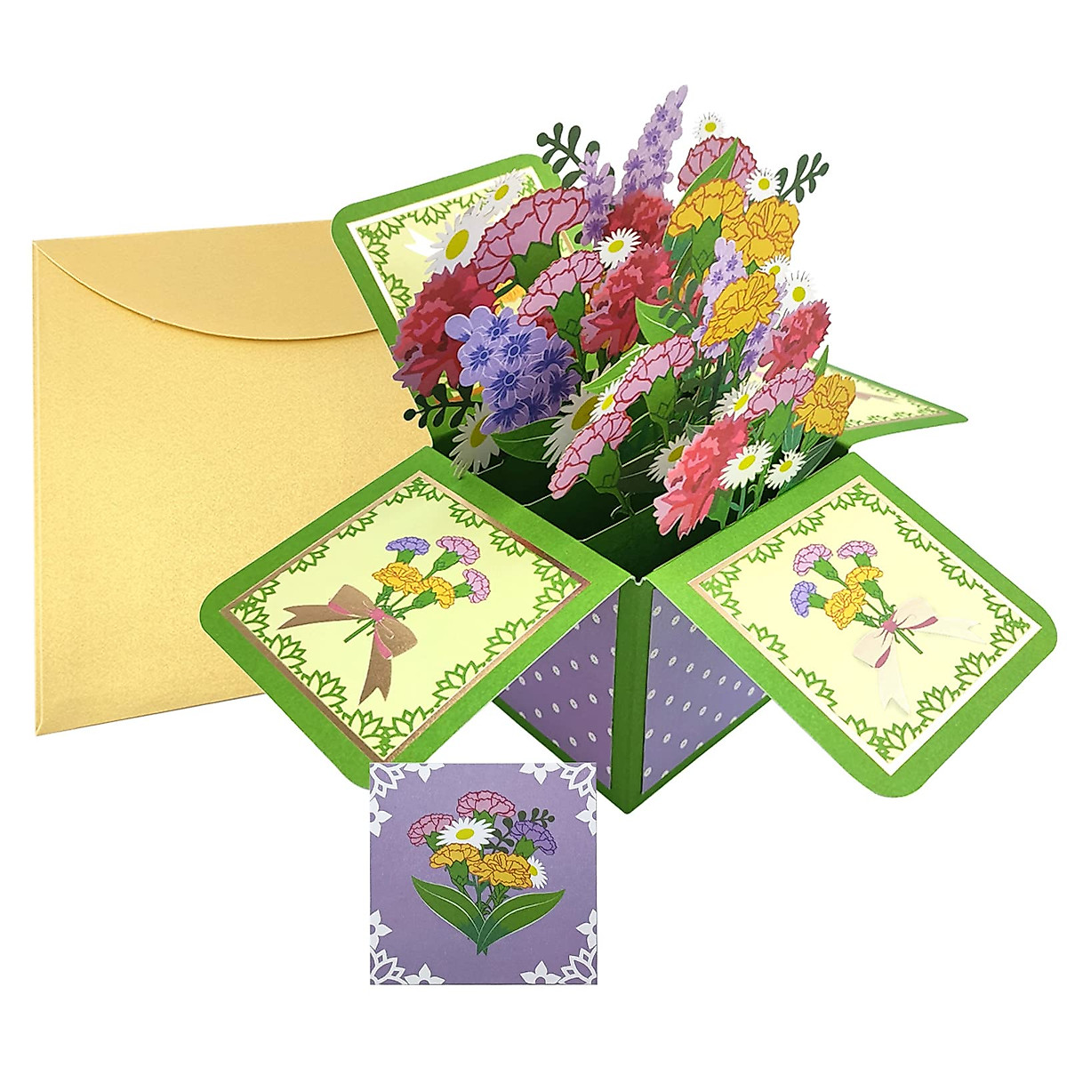 Roses Pop Up Cards Paper Flower Bouquet Card Box 3D Popup Flower Greeting Cards with Note Card and Envelope Fathers Day Card Birthday Cards for Women Wife Mother Birthday Gift Cards Thank You Cards