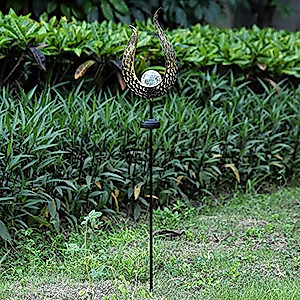 VCOKEN Solar Stake Lights Outdoor Decorative - Garden Solar Lights, Flame Shape Bronze Solar Garden Light, Waterproof Crackle Glass Led Light for Pathway, Lawn, Yard Decor