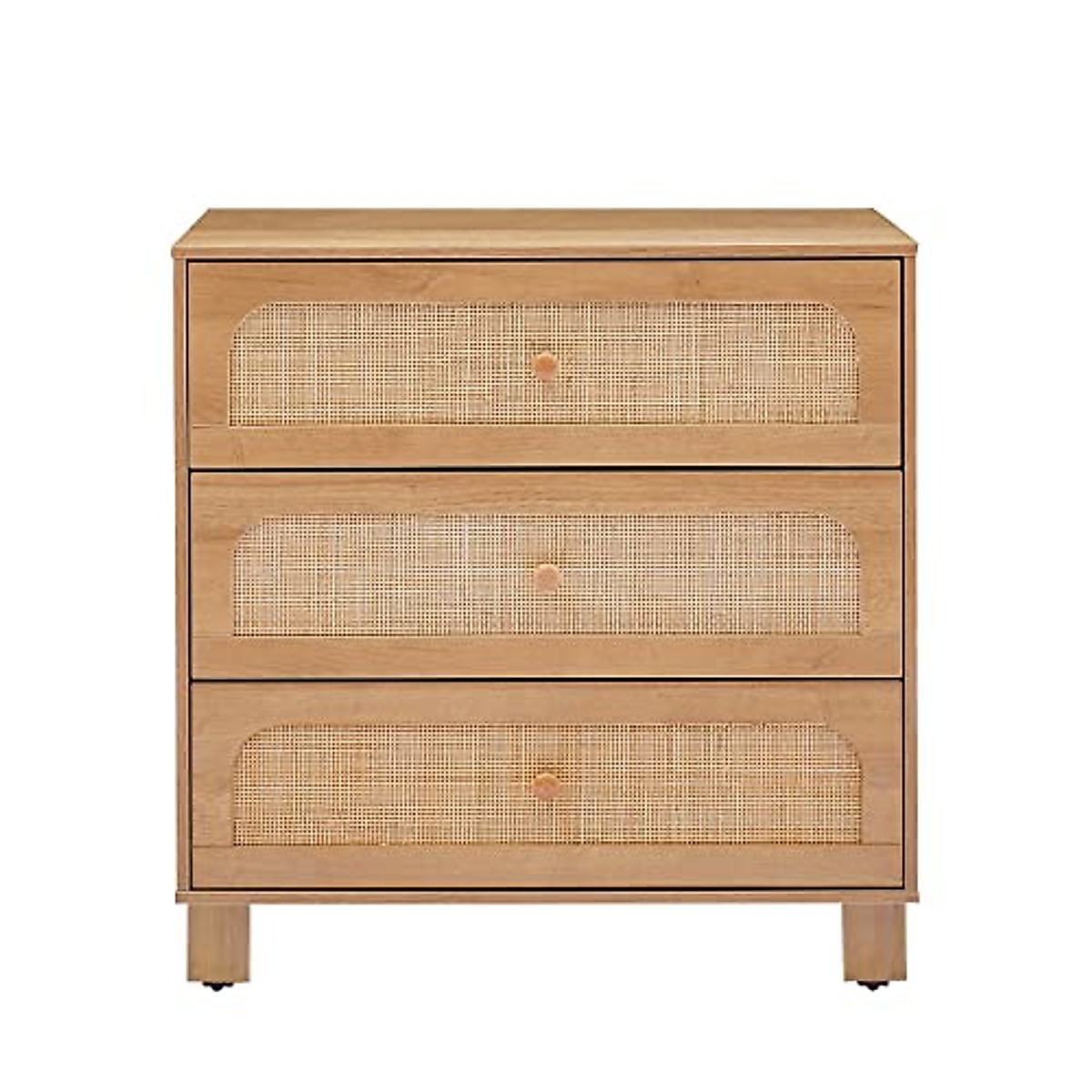 GANLLY 3 Drawer Dresser,Rattan Dresser for Bedroom, Mid-Century Modern Nightstands Organizer Dresser for Closet Hallway,Entryway,Living Room Natural Brown