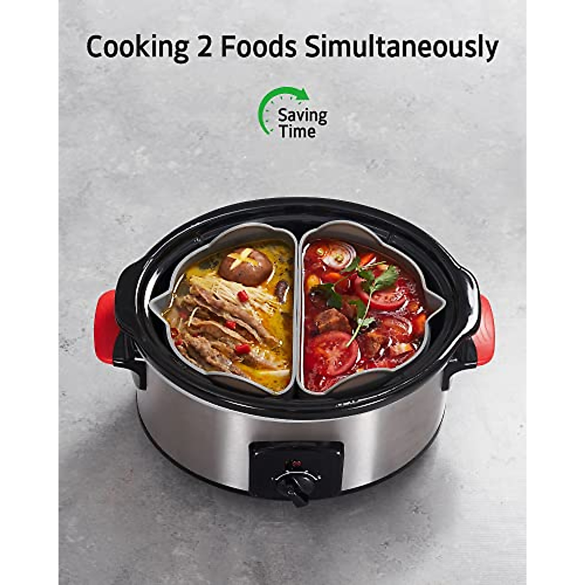 Syntus Slow Cooker Liners Divider, Large Size Crock Pot Liners Divider Insert Reusable Silicone Cooking Liner Dishwasher Safe, Fit 6QT to 8QT for Slow Cooker Crockpot, Grey