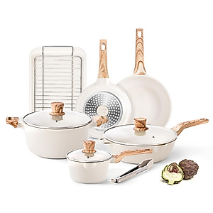 Pots and Pans Set - Caannasweis Nonstick Granite Stone Cookware Sets, Induction Frying Pans for Cooking, PFOS PFOA Free, Baking or Roasting Gray