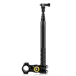 PULUZ Third Person Perspective Motorcycle Bike Handlebar Mount Selfie Stick Pole for Gopro, Insta360, Action Camera Clamp Monopod Stand 11-44.7 inch