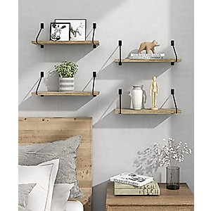 lamplig Floating Shelves Wall Mounted Set of 4, Rustic Wood Wall Storage Shelves with Black Metal Bracket Home Decor Storage Organizer for Bedroom, Living Room, Bathroom, Kitchen, Office