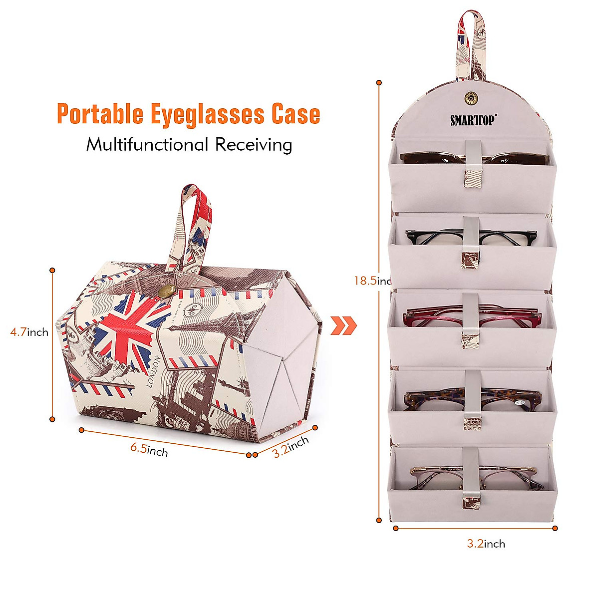 SMARTTOP Sunglasses Organizer,5 Slot Eyeglasses Storage Organizer-Roll Up Sunglasses Display Travel Case (USA flag)