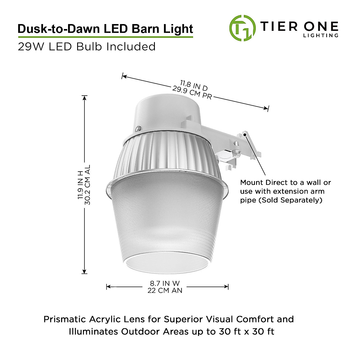 250W Equivalent Barn Light with 29W LED bulb Outdoor Dusk to Dawn Area and Flood Light with Photocell UL Listed LED Security Light for barn Garage Yard Warehouse 4000K 3300LM 120Vac Gray 1Pack