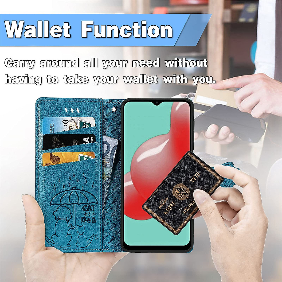 ONV Wallet Case Compatible with Samsung Galaxy S9 Plus - Sparkly Cute Animal Leather Folio Cover + Strap Card Holder Anti-Shock Stand Magnet Flip Case Compatible with Samsung Galaxy S9 Plus [MG] -Blue