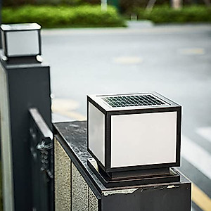 JSBDPHW Outdoor Waterproof Solar Pillar Lamp Metal Square Column Light Villa Garden Entrance Post Light Acrylic Lampshade Pillar Pole Lamp Pedestal Light