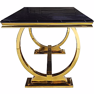 ACEDÉCOR 7 Piece Dining Table Set, Modern Dining Room Table with Gold Stainless Steel Metal U-Base, 6 Black Velvet Dining Chairs with Gold Legs(1 Table + 6 Black Velvet Dining Chairs)