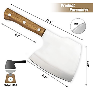 Carimee Meat Cleaver Butcher Axe Bone Knife Chopper Heavy Duty - 6.3'' Bone Cutting Knife Bone Breaker, Stainless Steel Thicken Blade & Pear Wood Handle, for Kitchen/Slaughterhouse