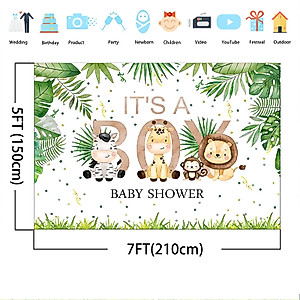 Avezano It's a Boy Baby Shower Backdrop Safari Boy Baby Shower Background Jungle Animals Baby Shower Backdrops Decorations for Boys (7x5)