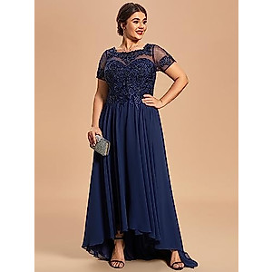 Ever-Pretty Women's Custom Plus Size Elegant Round Neck Embroidered Floor-Length A Line Formal Dresses Navy Blue US26