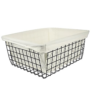 Hemoton Metal Wire Baskets Storage Baskets with Linen Liner Rustic Style Flower Pots Cover Desktop Sundries Basket Pantry Storage Bin for Home Decor and Organizing