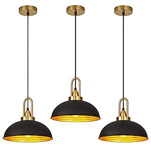 ALAISLYC Black Pendant Lights Matte Pendant Lighting for Kitchen Island Industrial Adjustable Height Vintage Dome Hanging Light Fixtures for Barn, Dining Room 3 Pack