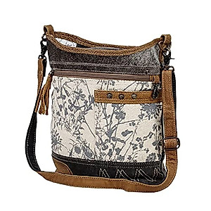 Myra Bag Milestone Shoulder Bag Upcycled Canvas, Rug, Leather & Cowhide S-2638