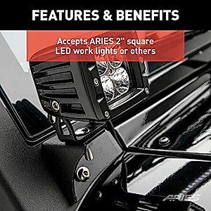 ARIES AR15800 Jeep Wrangler JK Windshield Light Brackets, LEDs Sold Separately, Black