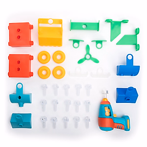 Educational Insights Design & Drill Build-It Bucket with Electric Drill Toy, 41 Pieces, Preschool STEM Toy, Gifts For Boys & Girls, Ages 3+