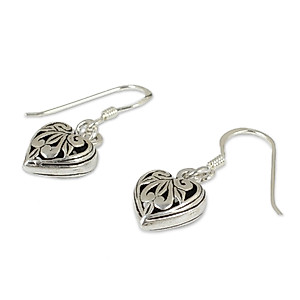 NOVICA Artisan Handmade Sterling Silver Heart Earrings Romantic Dangle No Stone Thailand [1.2 in L x 0.4 in W x 0.2 in D] ' Filigree Heart'