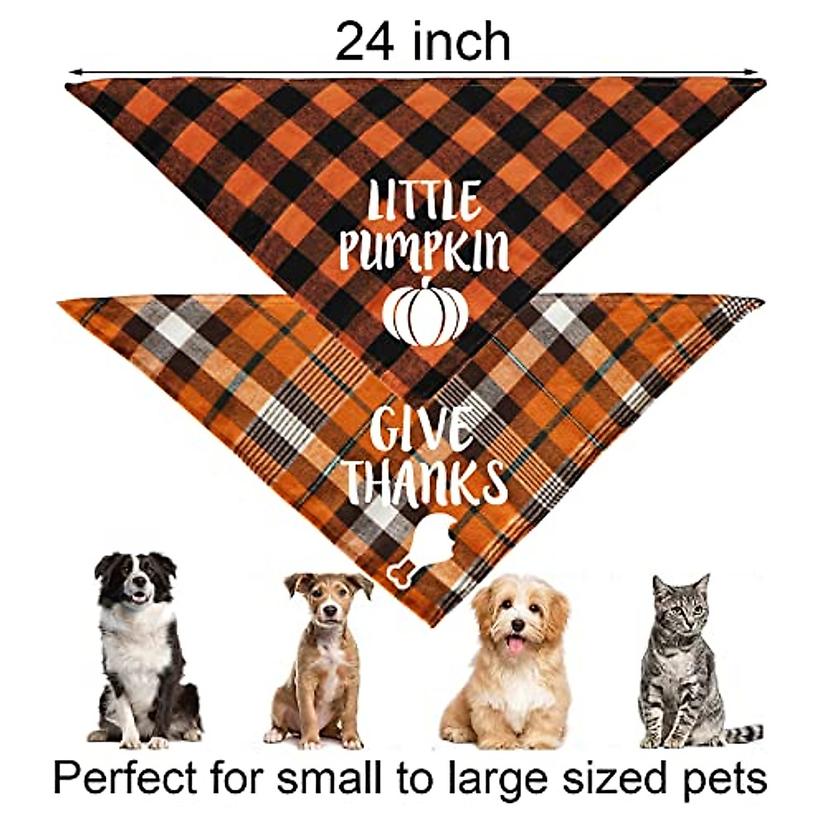 JOTFA 2 Pack Halloween Thanksgiving Day Dog Bandanas, Holiday Fall Plaid Dog Puppy Bandana Scarf Little Pumpkin Give Thanks Dog Costume for Small Medium Large Dogs Pets