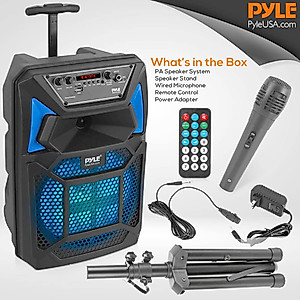 Pyle Portable Bluetooth PA Speaker System - 400W Outdoor Bluetooth Speaker Portable PA System w/Microphone in, Party Lights, MP3/USB SD Card Reader, FM Radio, Rolling Wheels - Mic, Remote - PPHP82SM