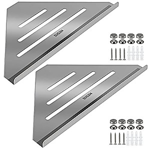 Sanbege 2 Pcs 304 Stainless Steel Corner Shelf with Screws, Triangle Shower Caddy, Wall Mount Soap Holder for Bathroom, Kitchen Organization (Polished Silver)