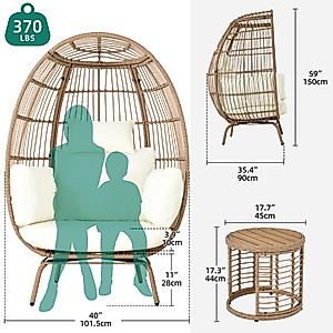 YITAHOME Standing Egg Chair with Coffee Table Oversized Wicker Basket Chair for Outdoor Indoor, Patio Egg Chair with Headrest Cushion - Beige