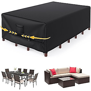 Patio Furniture Covers, Gorpche Outdoor Furniture Covers Waterproof, Tear-Resistant Patio Table and Chair Set Cover with Upgraded Fastener Windproof Buckle Straps, Heavy Duty, 108"L× 82"W× 28"H, Black