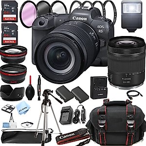 Canon EOS R5 Mirrorless Digital Camera with RF 24-105mm f/4-7.1 STM Lens + 128GB Memory + Case + Tripod + Filters (38pc Bundle)