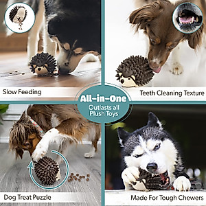 Bella Boo Pets Interactive Dog Toy for Strong Chewers - Freddy The Hedgehog All-in-One Treat Ball + Food Dispensing Slow Feeder Dog IQ Puzzle + Dental Chew Toy for Medium and Large Breed Dogs (Brown)