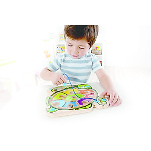 Hape Wooden Magnetic Maze Puzzle Colorblock Sea Turtle| Learning and Development Puzzle with Magnetic Wand for Preschoolers
