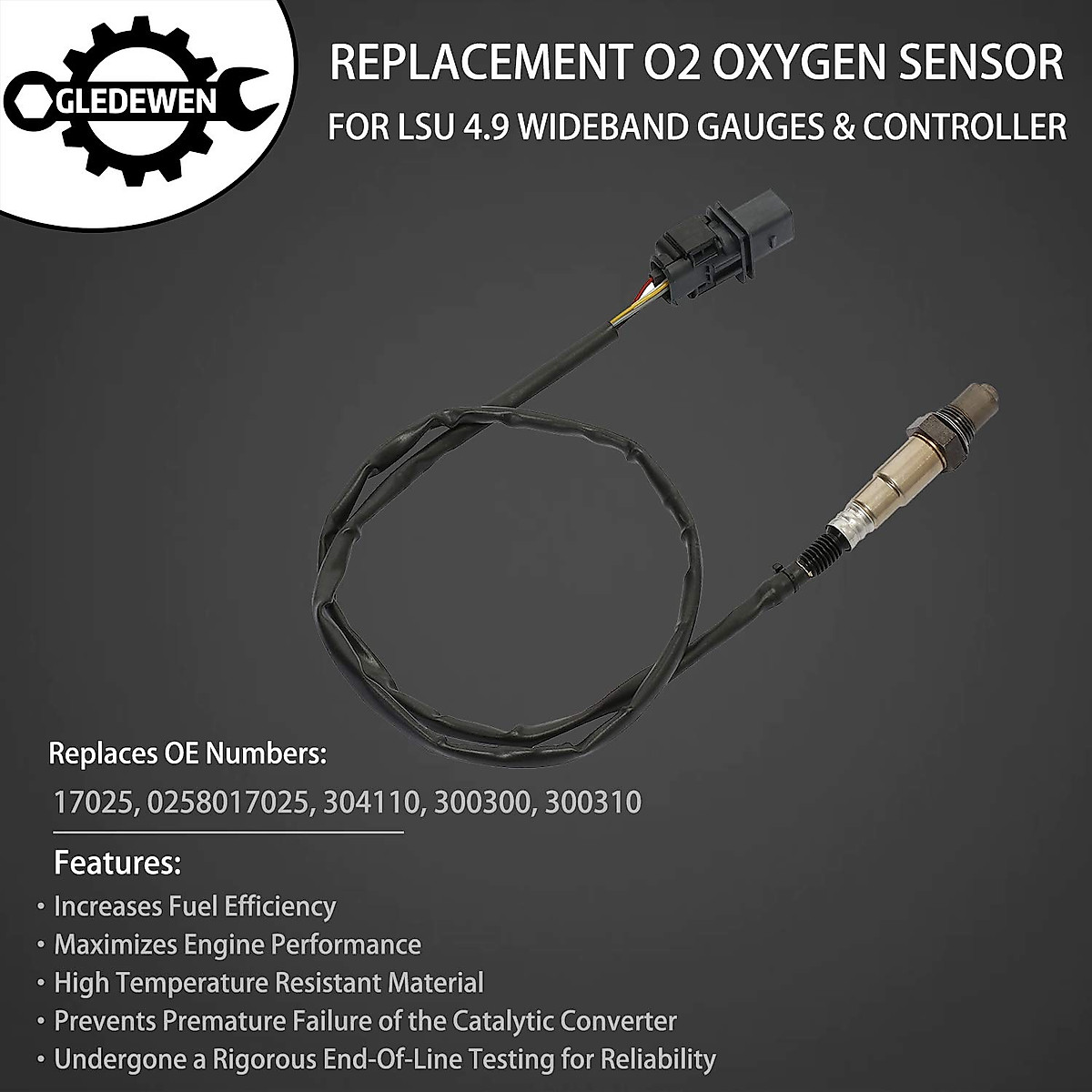 LSU 4.9 Lambda WideBand O2 Oxygen Sensor | for AEM 30-4110 30-0300 30-0310 - X Series AFR Inline Controller - UEGO A/F Ratio Wideband 02 Gauge | Replace# 17025, 0258017025