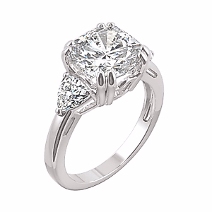 Charles & Colvard Created Moissanite 9.5mm Cushion Cut Three Stone Engagement Ring for Women | 5 cttw DEW | Lab Grown | Solid 14K White Gold with Rhodium | Size 7