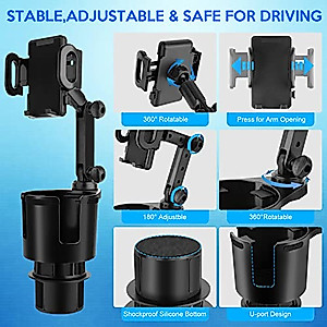 Car Cup Holder Phone Mount, Universal Cell Phone Holder for Car Drink Cupholder Expander 360°Rotation Adjustable Base Large Car Cup Holder Adapter Compatible with iPhone & Samsung Android Smartphone