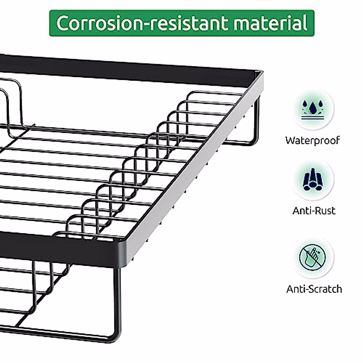 KOOTETA Dish Drying Rack, 2-Tier Dish Rack for Kitchen Counter, Space Saving Kitchen Drying Rack, Dish Dryer Rack with Drainboard, Utensil Holder and Cup Holders, Black