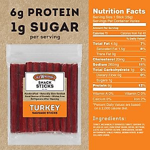 Old Wisconsin Turkey Sausage Snack Sticks, Naturally Smoked, Ready to Eat, High Protein, Low Carb, Keto, Gluten Free, 28 Ounce Resealable Package