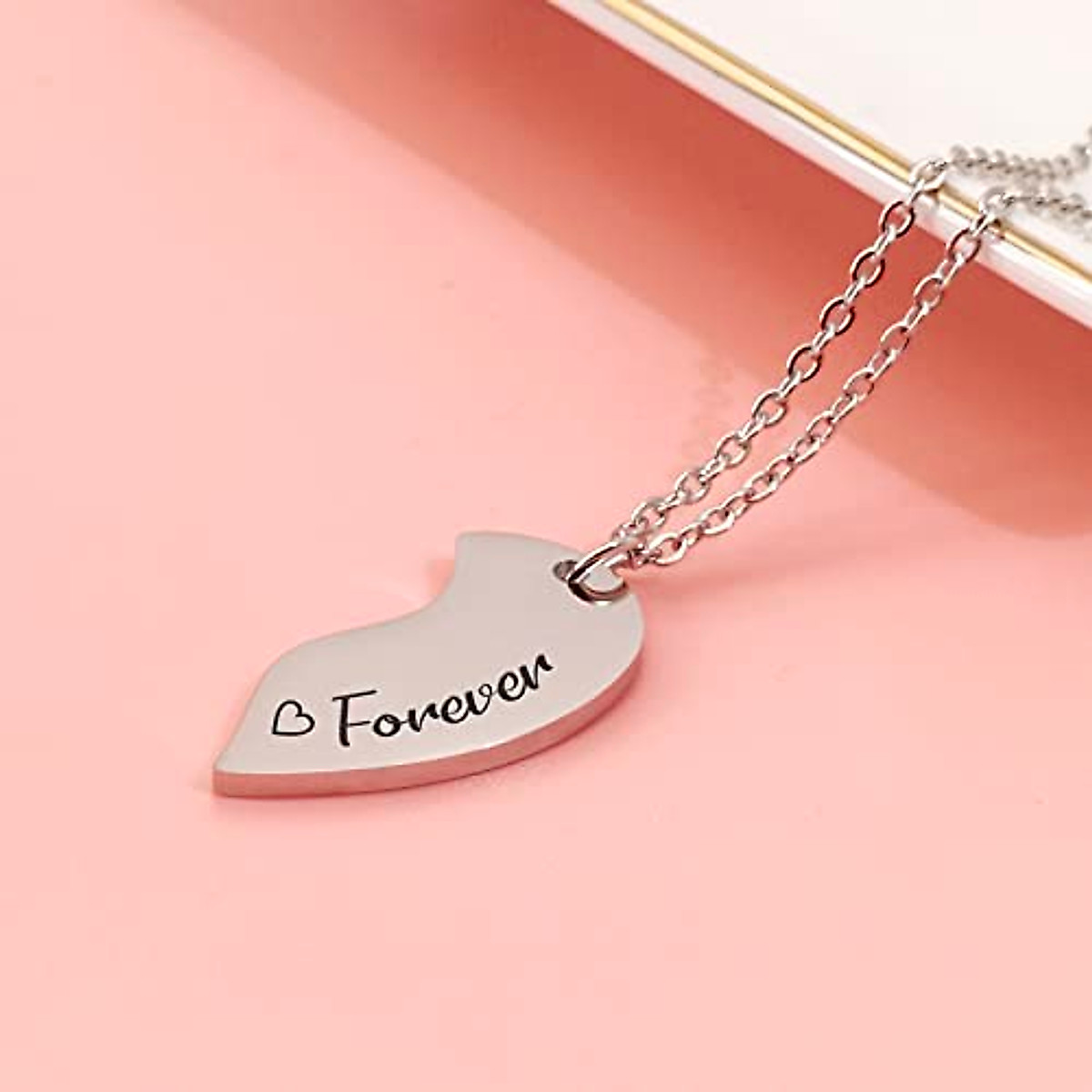 A Pair Friends Forever Puzzle Matching Necklaces,Sister Best friends Necklace Set 2,BFF 2 Gift for Women Teen Girls,Birthday Valentines Graduation Friendship Gifts.
