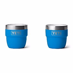 YETI Rambler 4 oz Stackable Cup, Stainless Steel, Vacuum Insulated Espresso/Coffee Cup, 2 Pack, Big Wave Blue